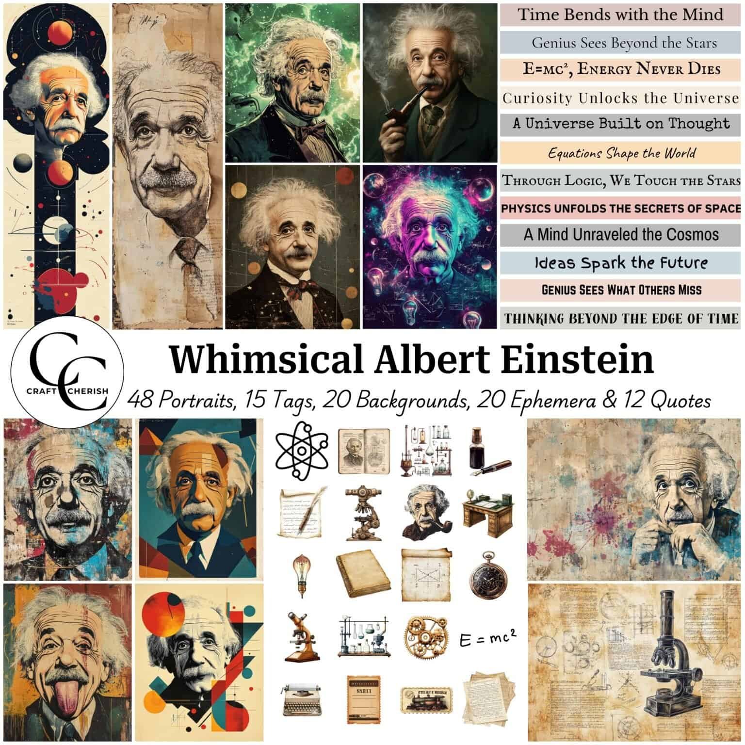 Whimsical Albert Einstein Digital Images - Craft and Cherish