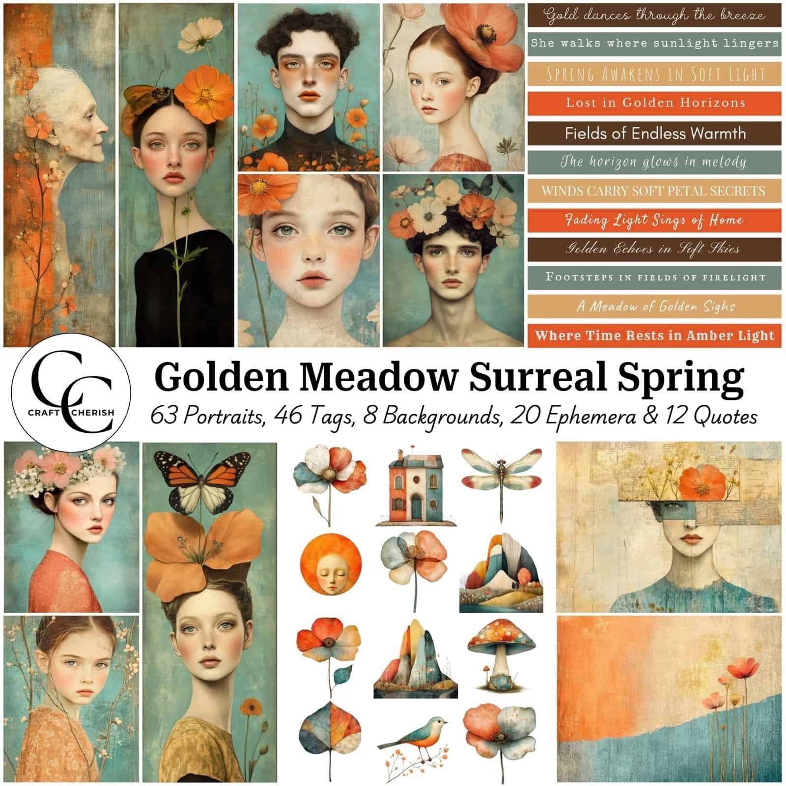 Golden Meadow Surreal Spring Digital Art for Papercraft - Craft and Cherish