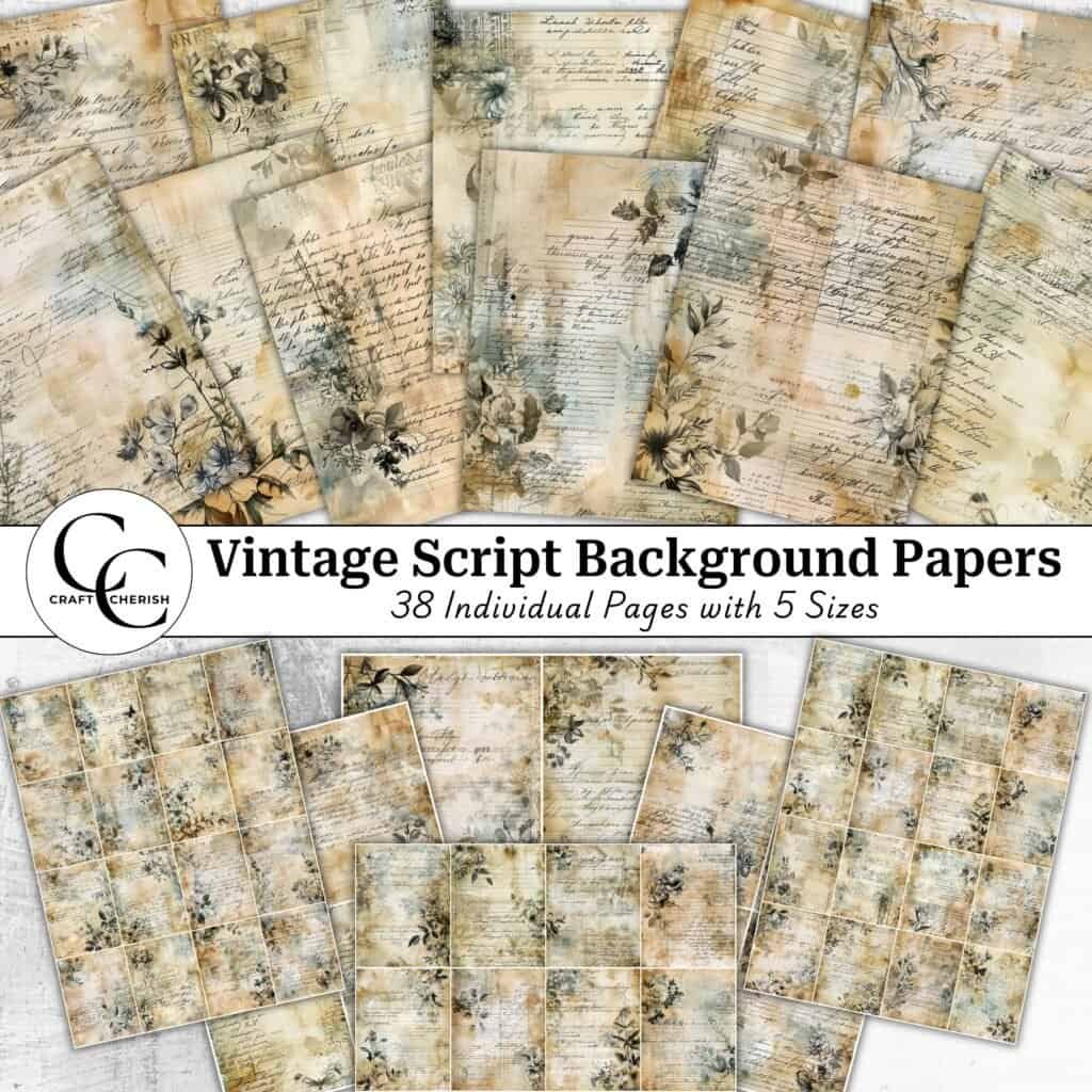 38 Vintage Script Scrapbook Background Paper Images, Junk Journal Pages ...