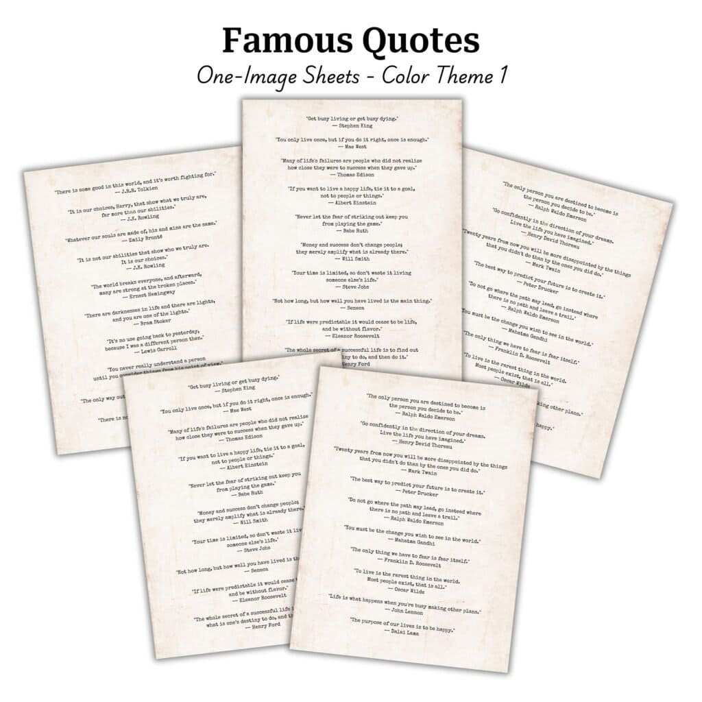 Famous Quotes Printables, Literary Quotes Ephemera Sheets for Junk ...
