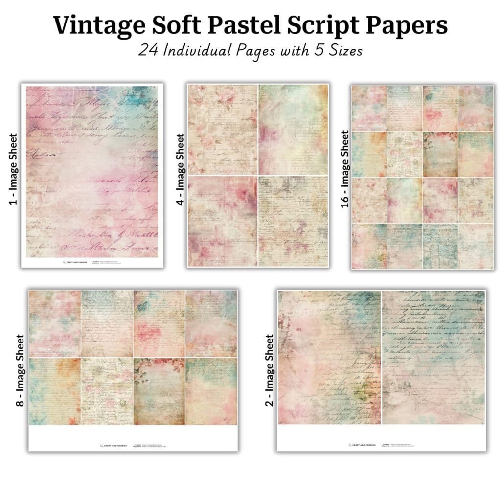 24 Vintage Soft Pastel Script Background Paper Images, Junk Journal ...