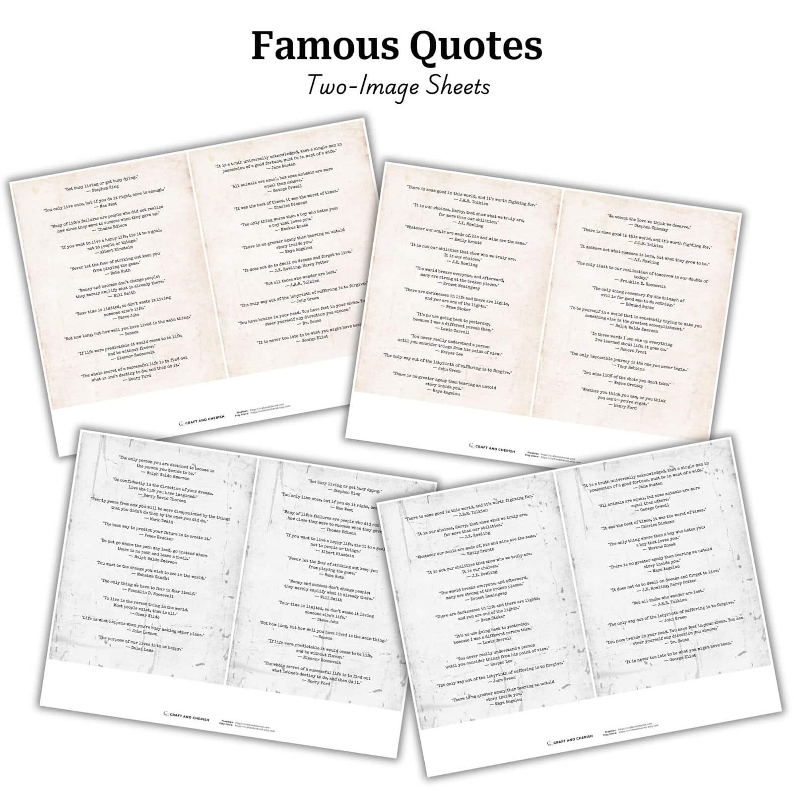 Famous Quotes Printables, Literary Quotes Ephemera Sheets for Junk ...