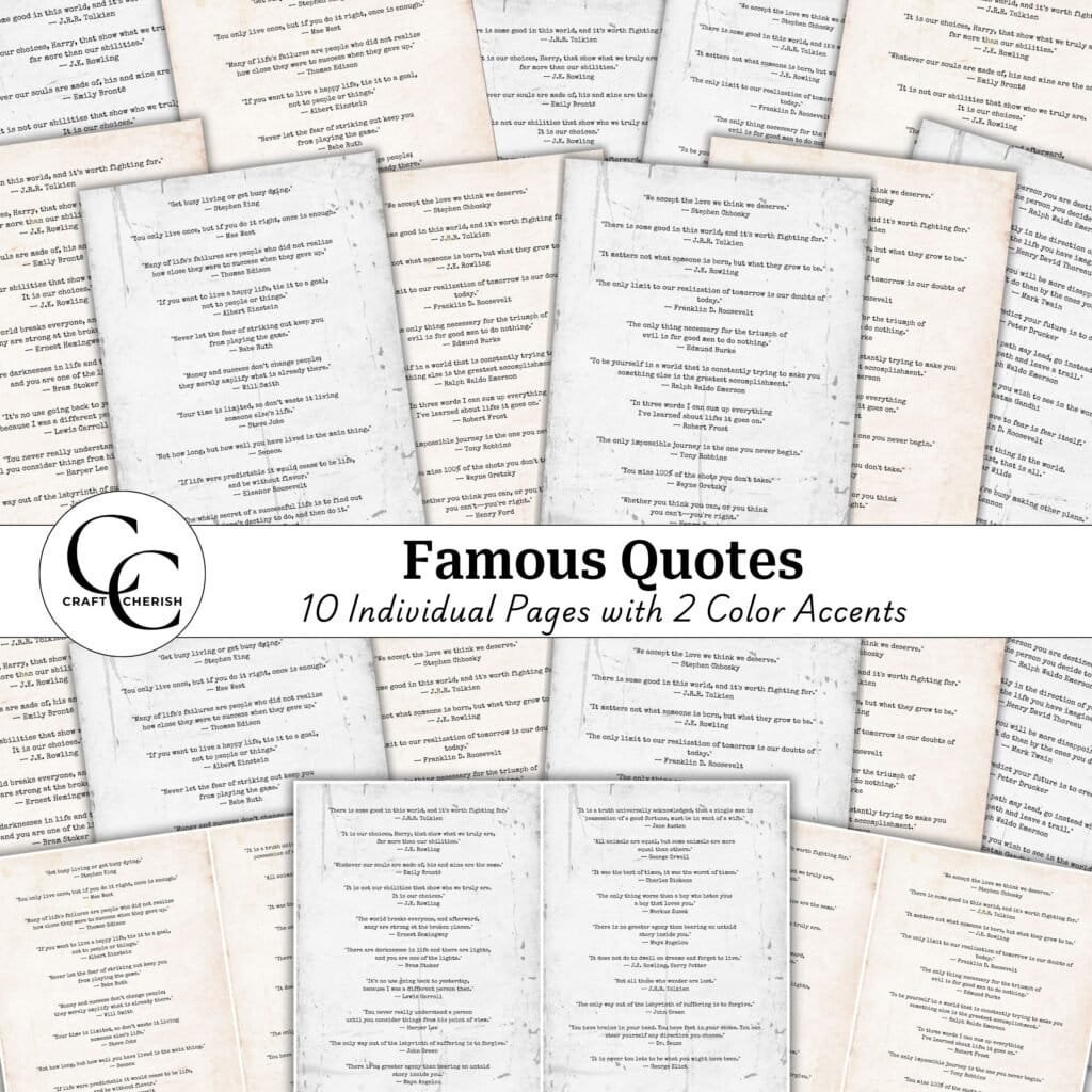 Famous Quotes Printables, Literary Quotes Ephemera Sheets for Junk ...