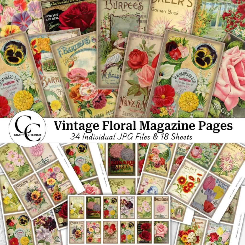 Vintage Floral Magazine Pages Collection, Old Botanical Book Covers for ...