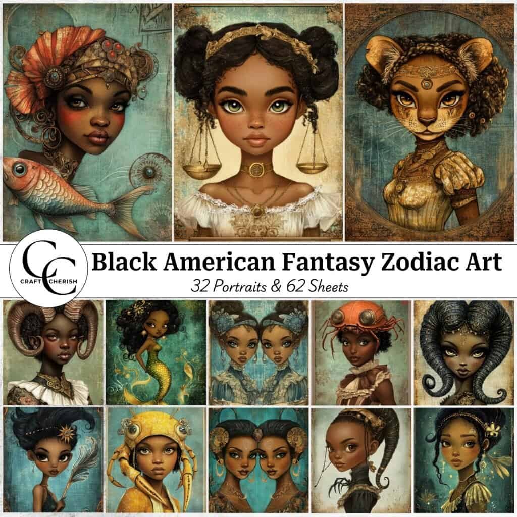 32 Black American Fantasy Zodiac Anthropomorphic Art, Afro-American ...