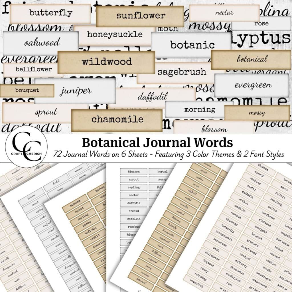 Botanical Journal Words, Botanical Scrapbook Word Tags, for Junk ...