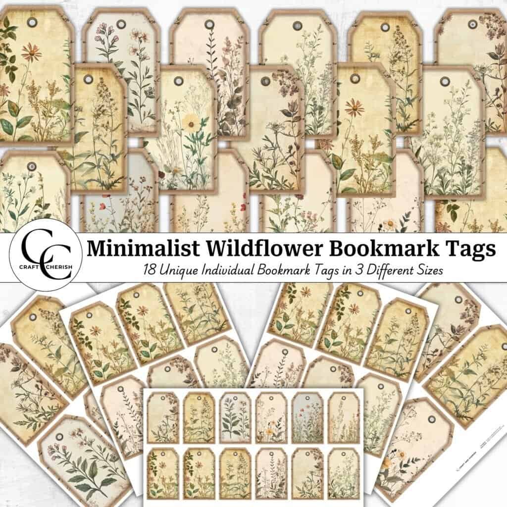 Minimalist Wildflower Bookmark Tags, Vintage Floral Tags, Antique ...