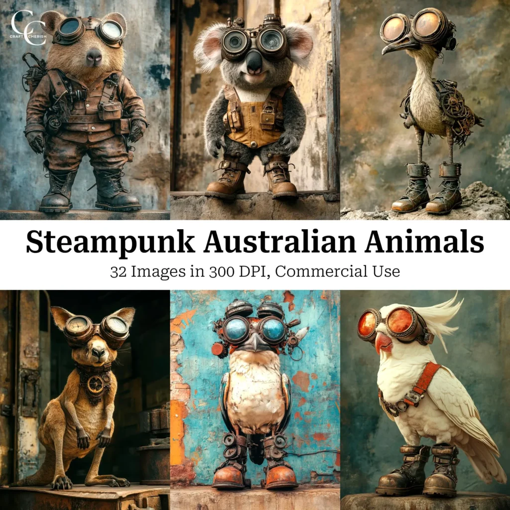 32 Steampunk Australian Animals Printable Images, Aussie Animals, Paper ...