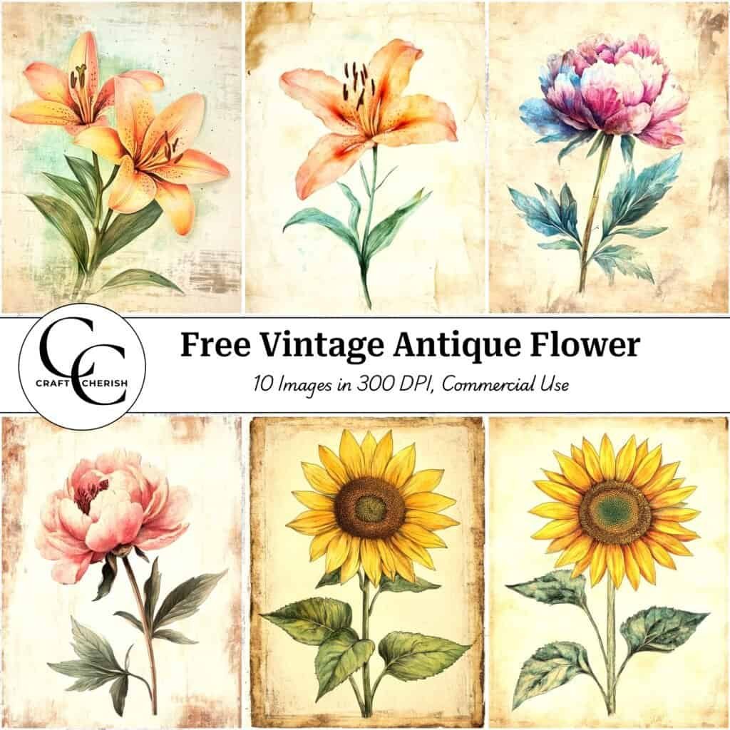 10 Free Vintage Flower on an Antique Paper Images – Printable Sheets ...