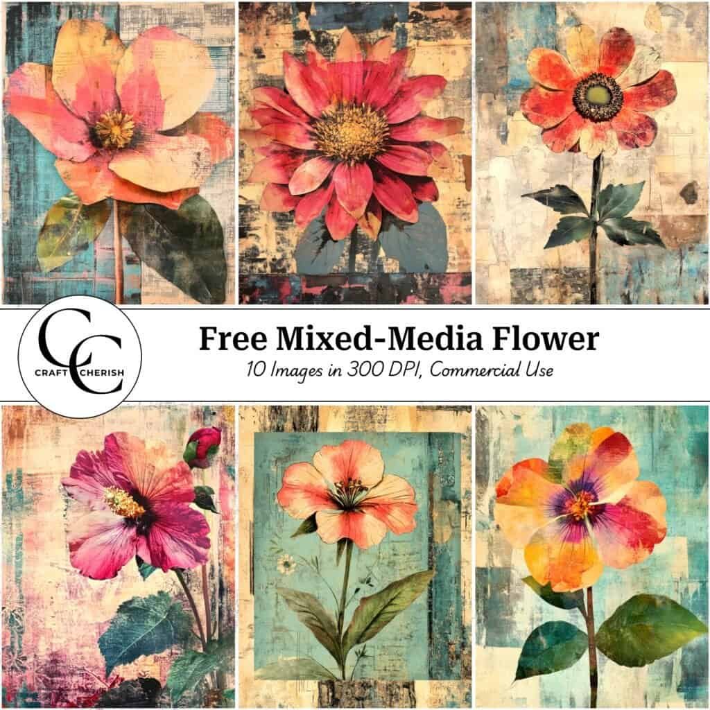 10 Free Mixed-Media Flower Images – Collage Style Printable Sheets for ...