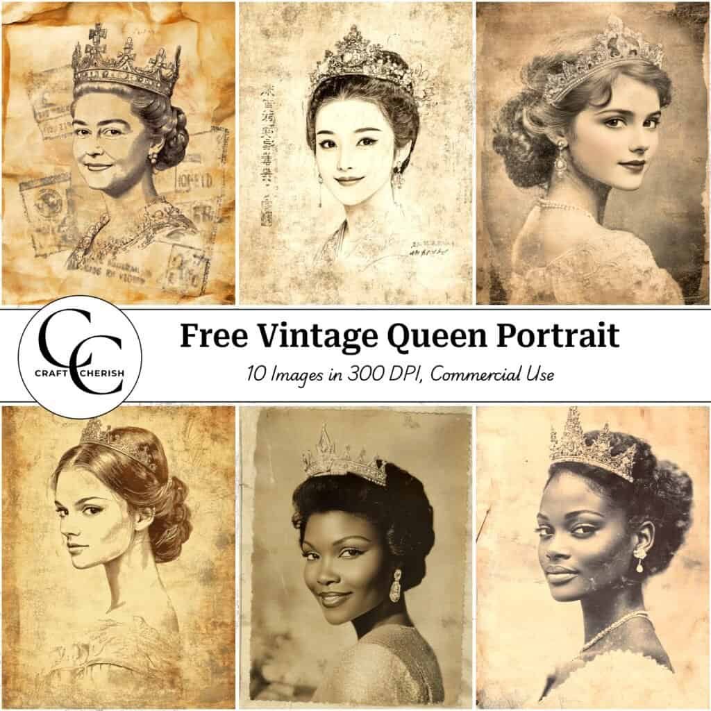 10 Free Vintage Queen Portrait Images – Printable Sheets for Junk ...