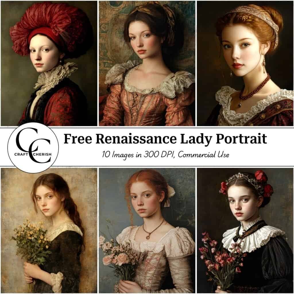 10 Free Renaissance Lady Portrait Images – Printable Sheets for Junk Journals - Craft and Cherish