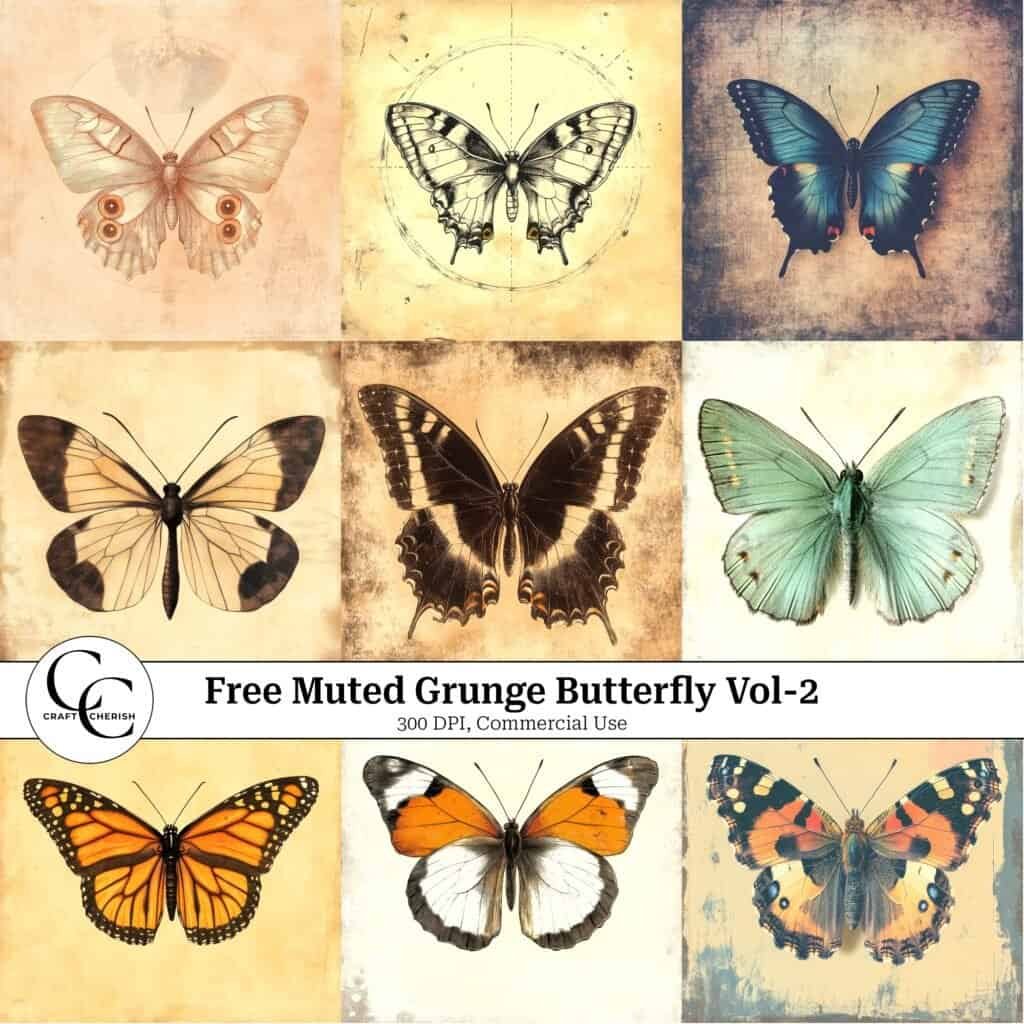 12 Free Antique Line Art Muted Grunge Butterfly Images – Vintage ...