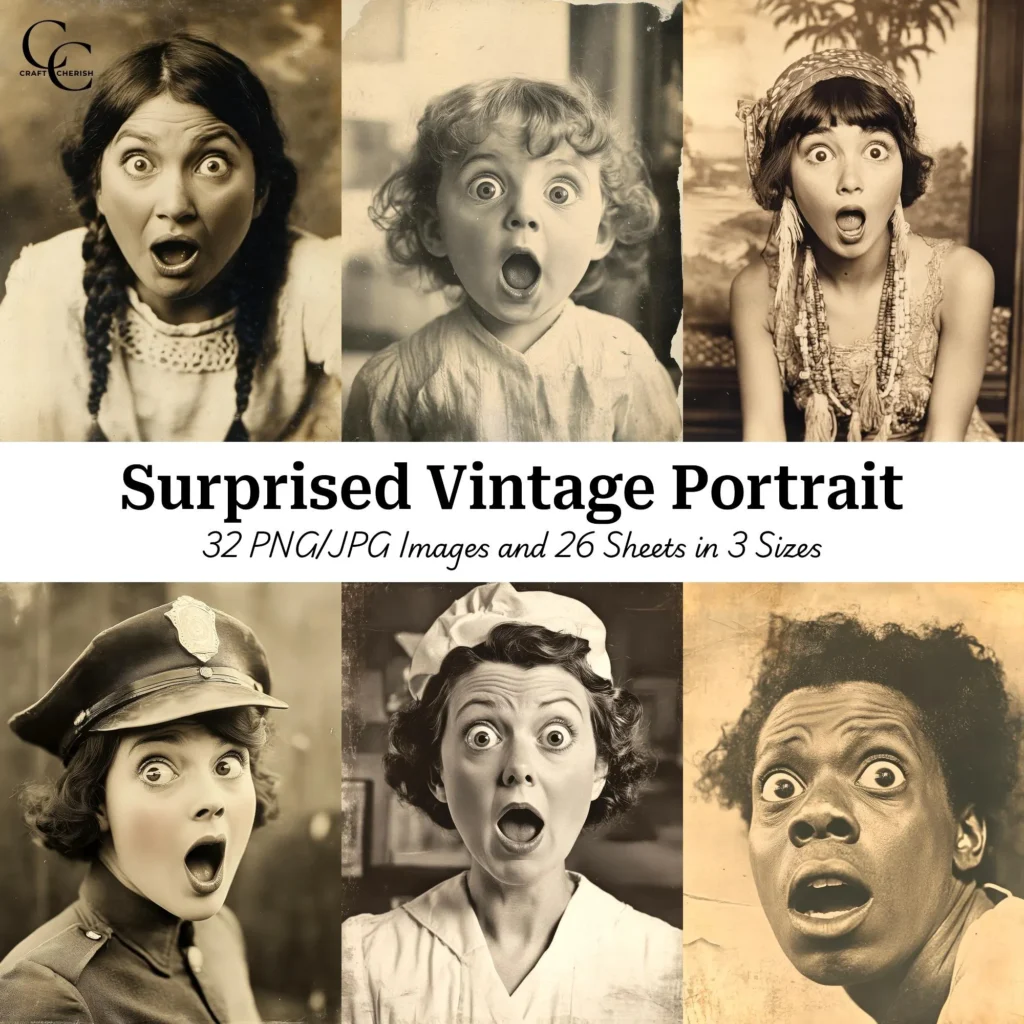 32 Silent Sepia Scream, Surprised Vintage Facial Expression Portraits ...