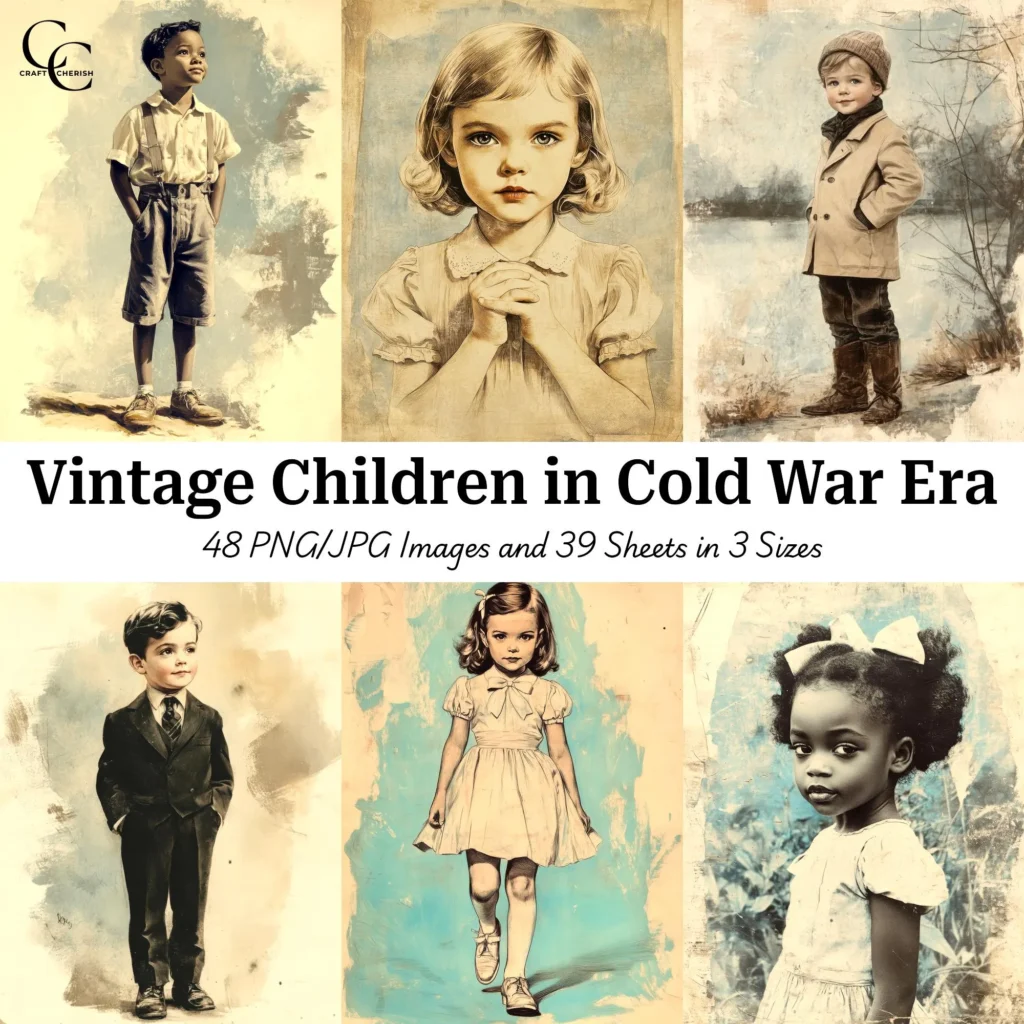 48 Vintage Children in Cold War Printable Images, Retro Cute Kids ...
