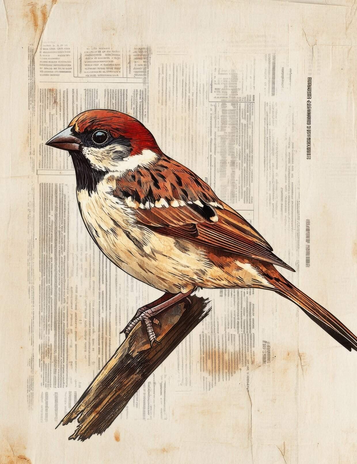 Free Collage Newspaper Bird Images and Sheets Vol-3 - Craft and Cherish