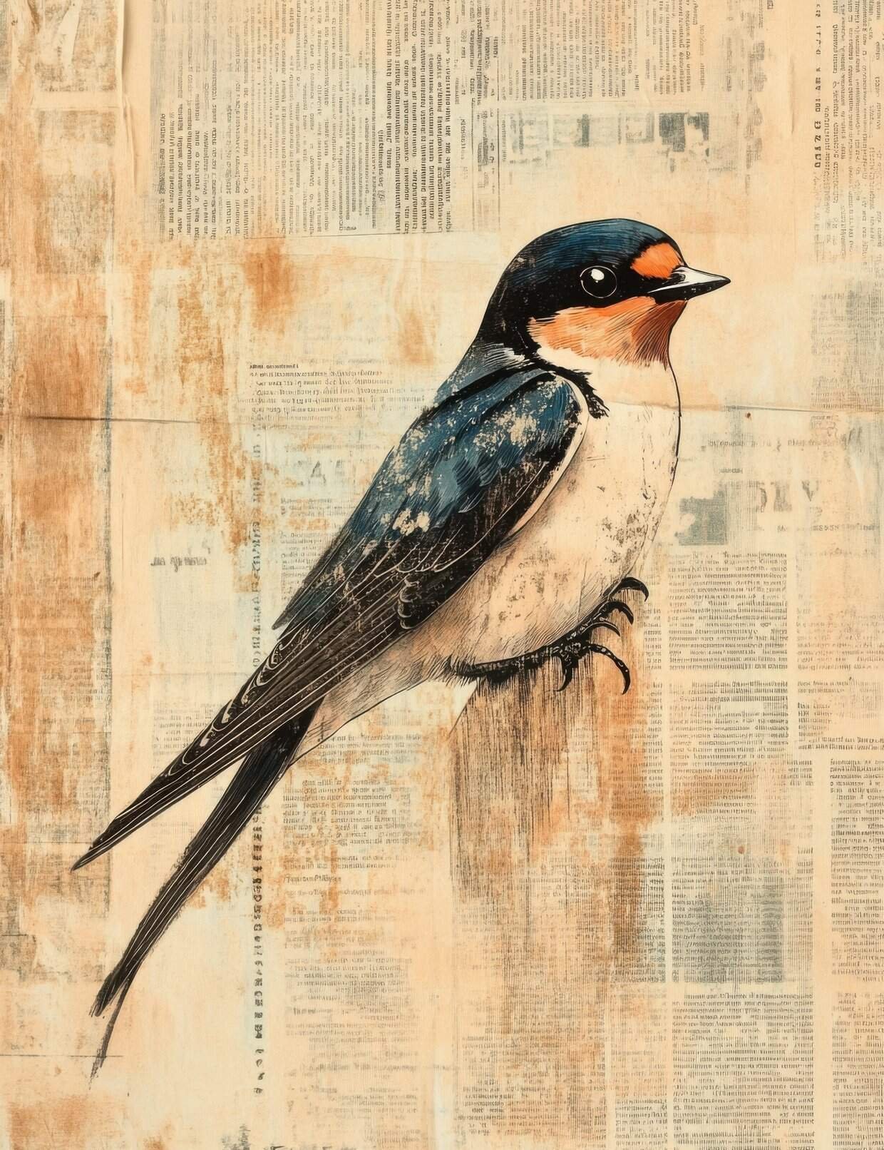 Free Collage Newspaper Bird Images and Sheets Vol-3 - Craft and Cherish