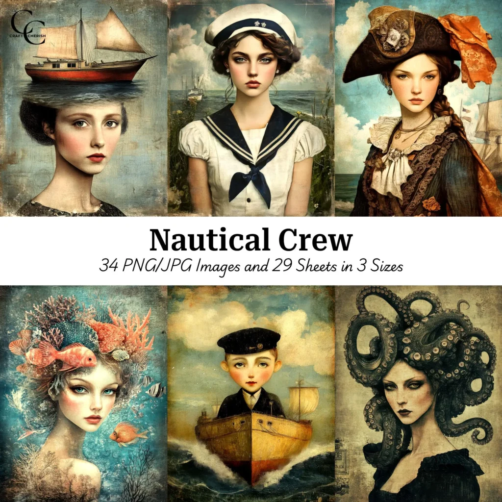 Nautical Crew Barnacle Sailor Printable Images, Vintage Sailor Ephemera ...