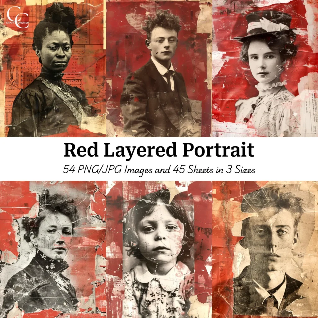 Tattered Red Layered Vintage Papers, High Quality Digital Download for ...