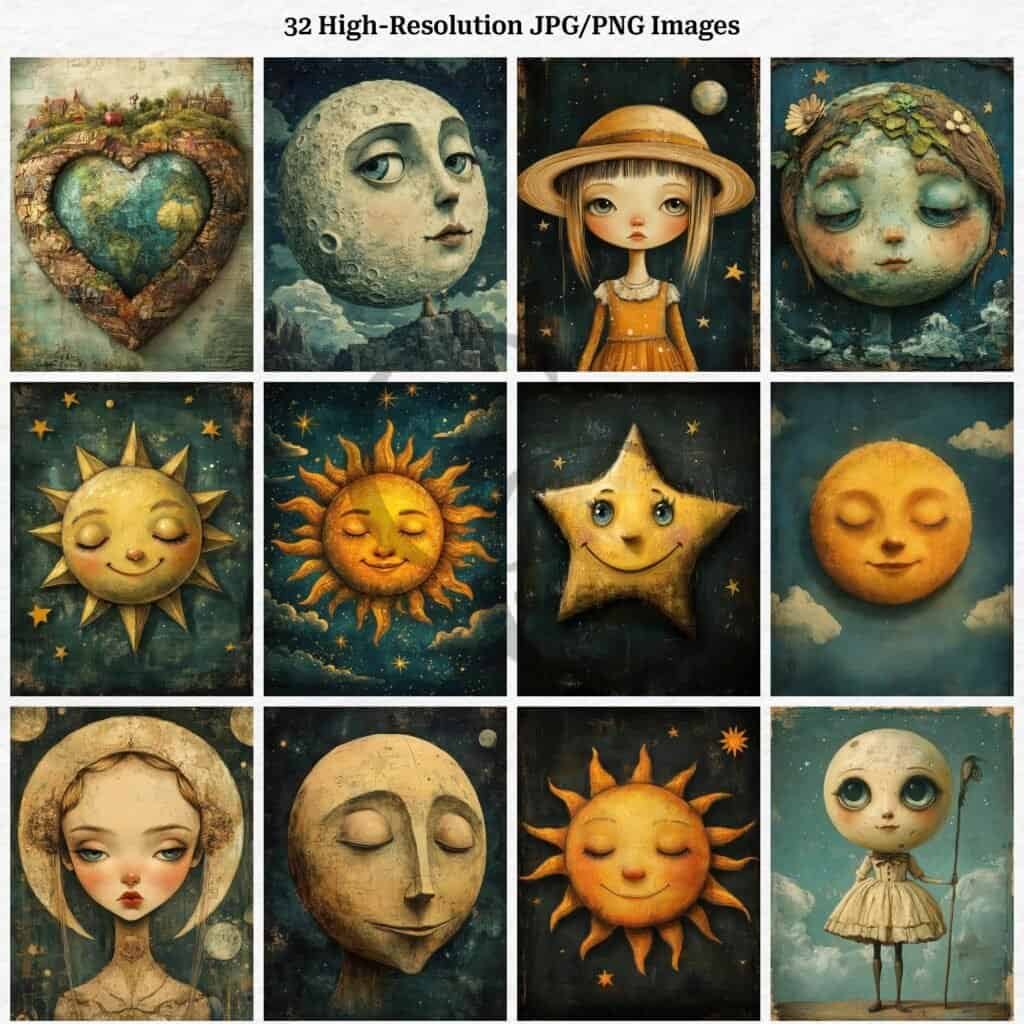 32 Whimsical Planet Anthropomorphic Art, Celestial Cosmic Solar ...