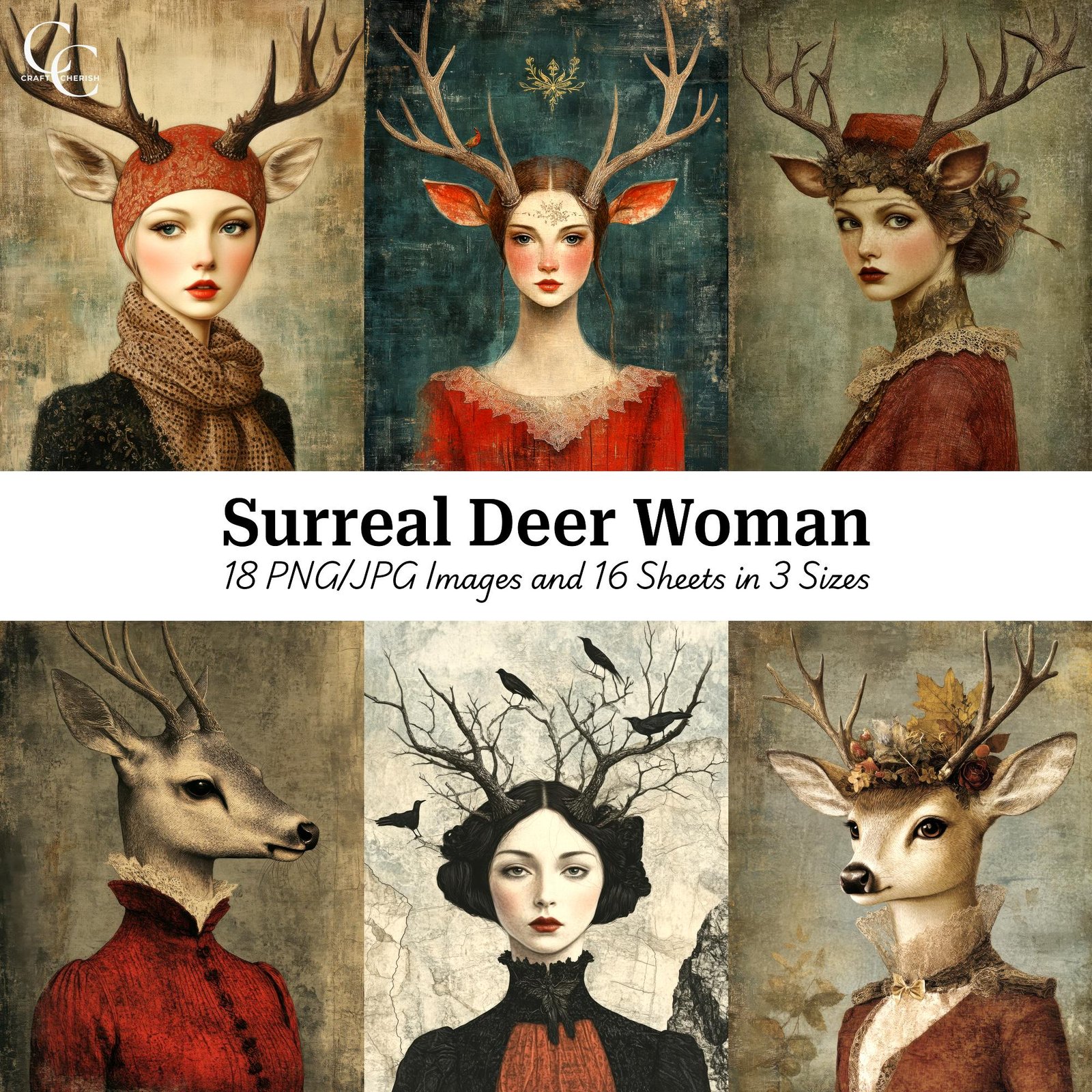 Surreal Deer Woman Printable Images – Weird Deer People Portraits High ...