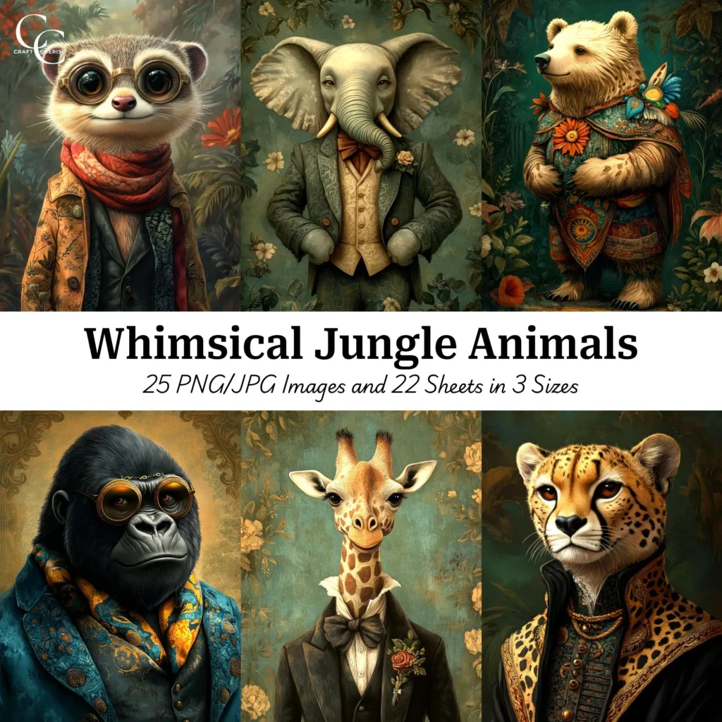 Whimsical Jungle Animal Anthropomorphic Art – Enchanted Rainforest ...