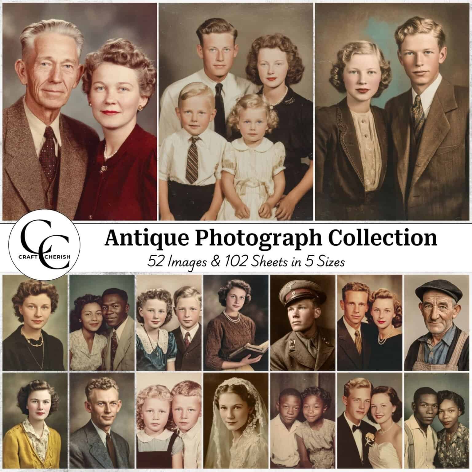52 Vintage Family Portraits in Color, Antique Photo Printables for Junk ...
