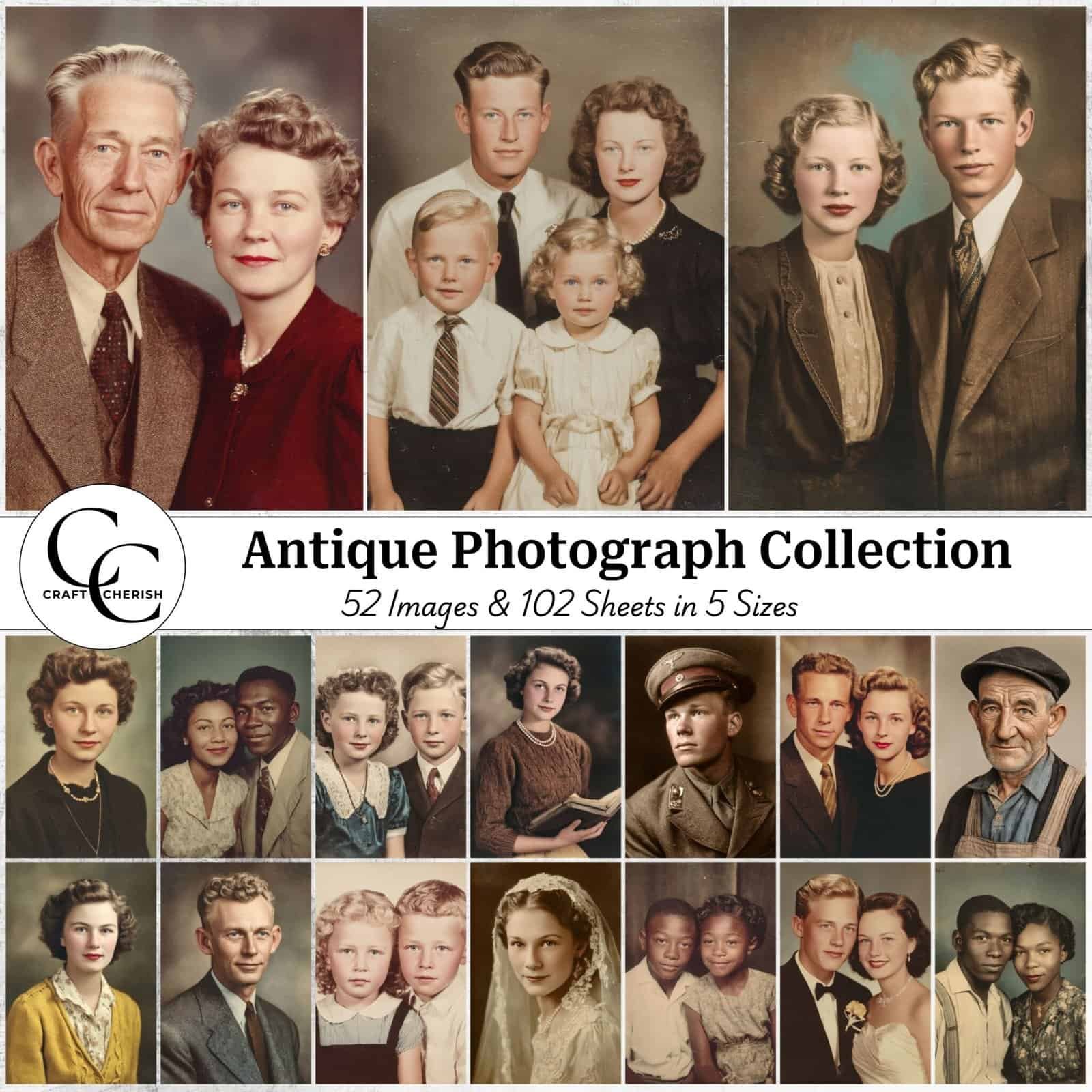 52 Vintage Family Portraits in Color, Antique Photo Printables for Junk ...