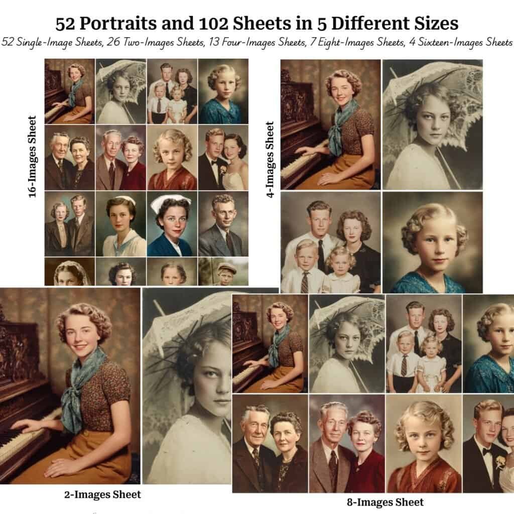 52 Vintage Family Portraits in Color, Antique Photo Printables for Junk ...