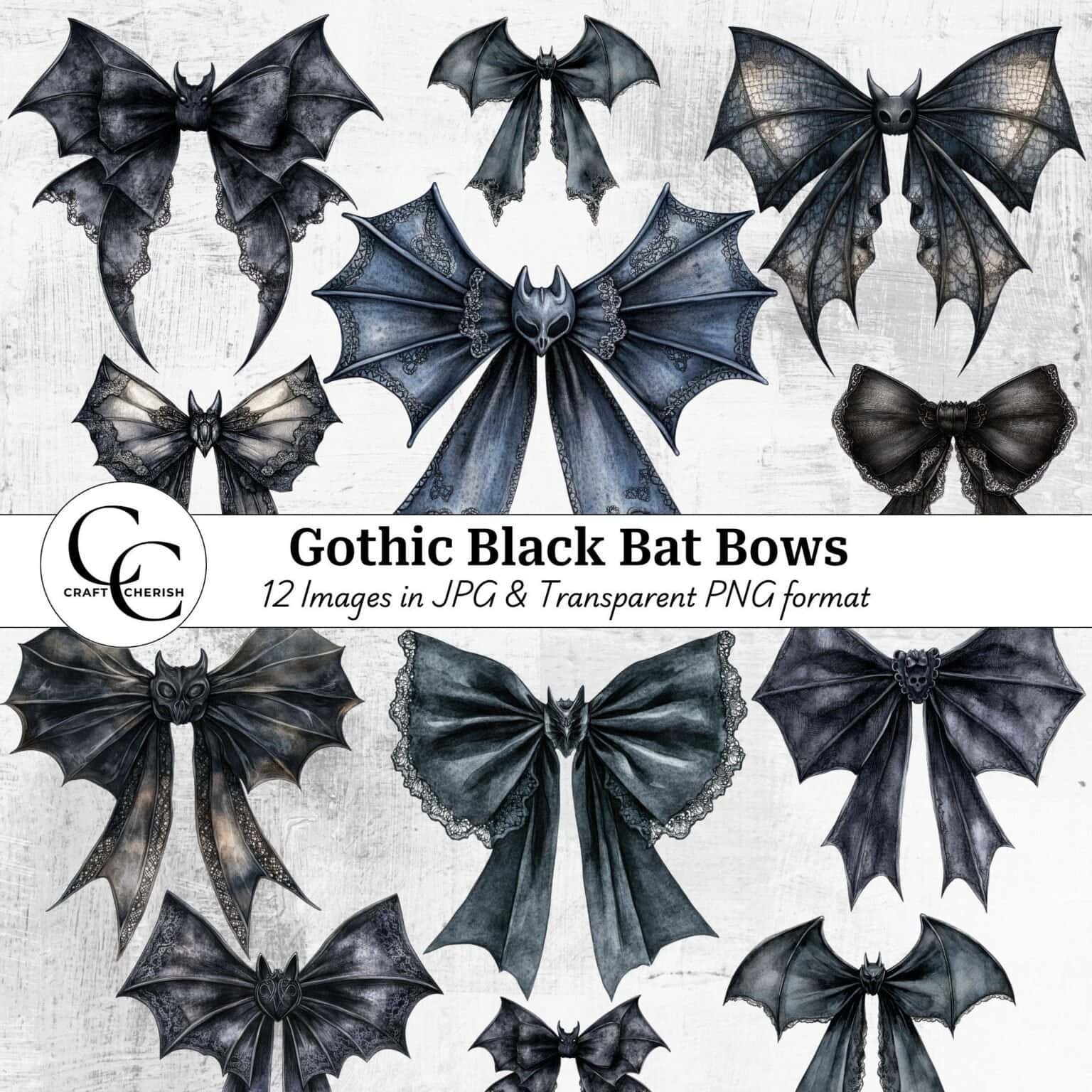 Gothic Black Bat Bow Clipart Images – Scalloped Lace & Dark Vintage ...