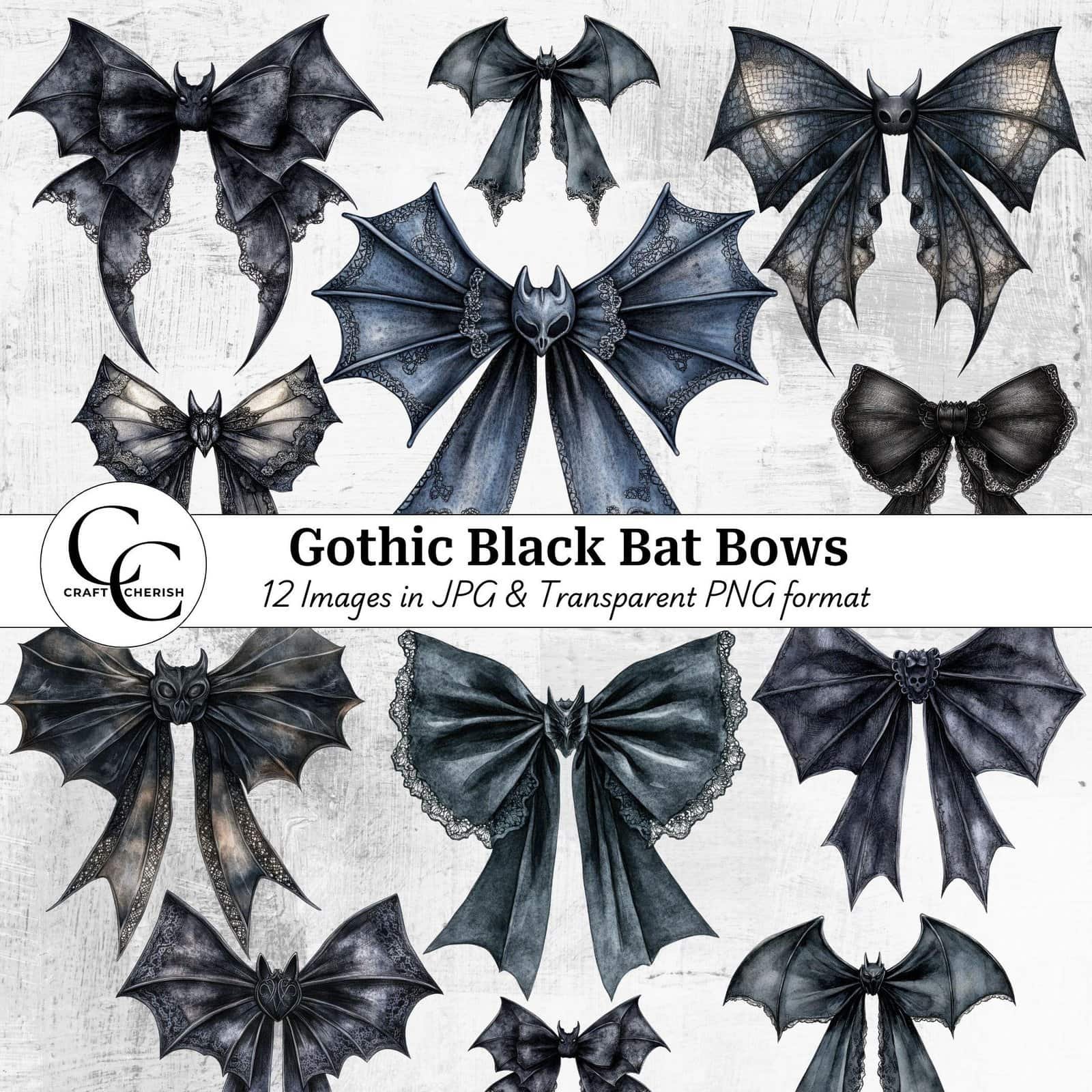 Gothic Black Bat Bow Clipart Images – Scalloped Lace & Dark Vintage ...