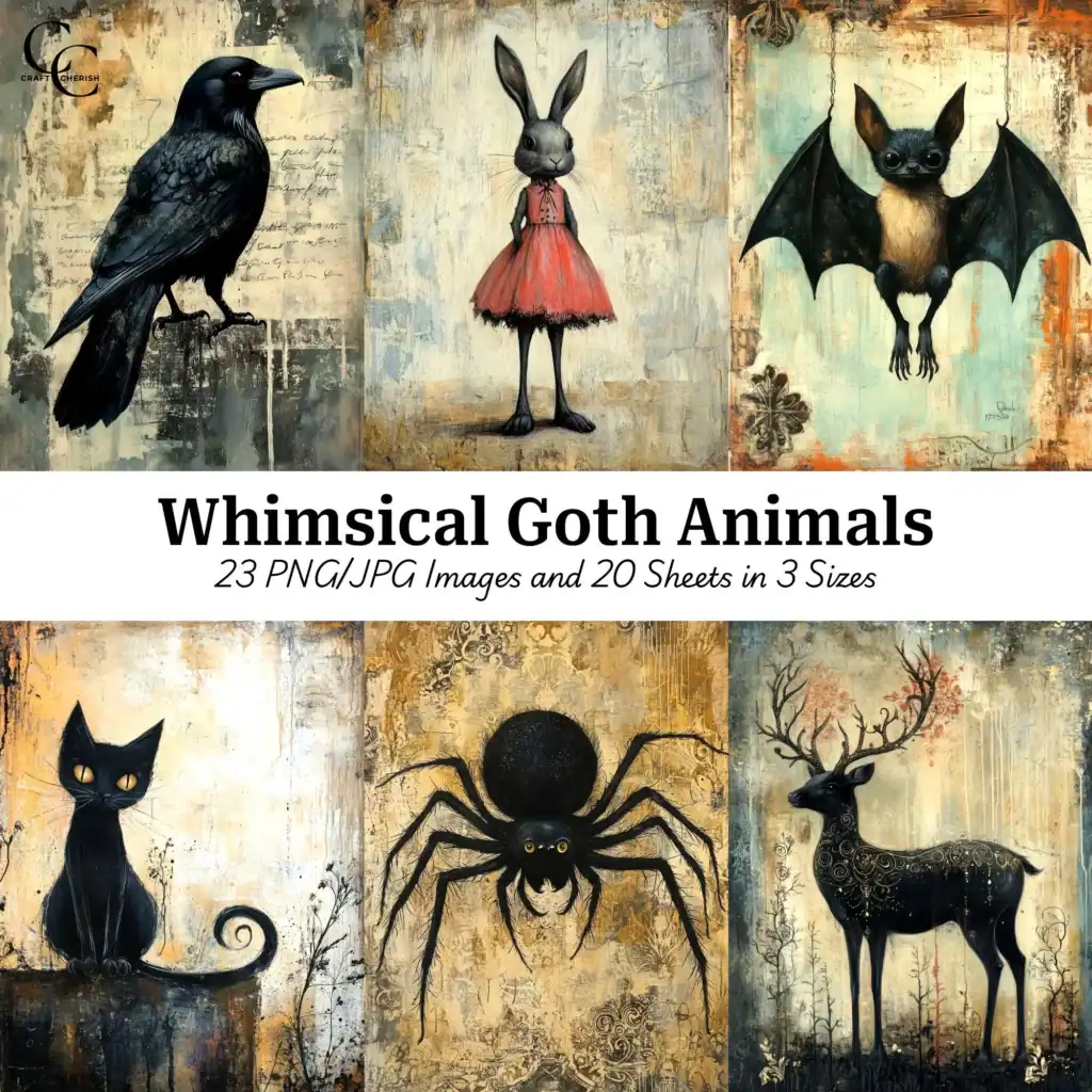 Gothic Animal Portraits – Whimsical Eerie Creatures Printable Art for ...