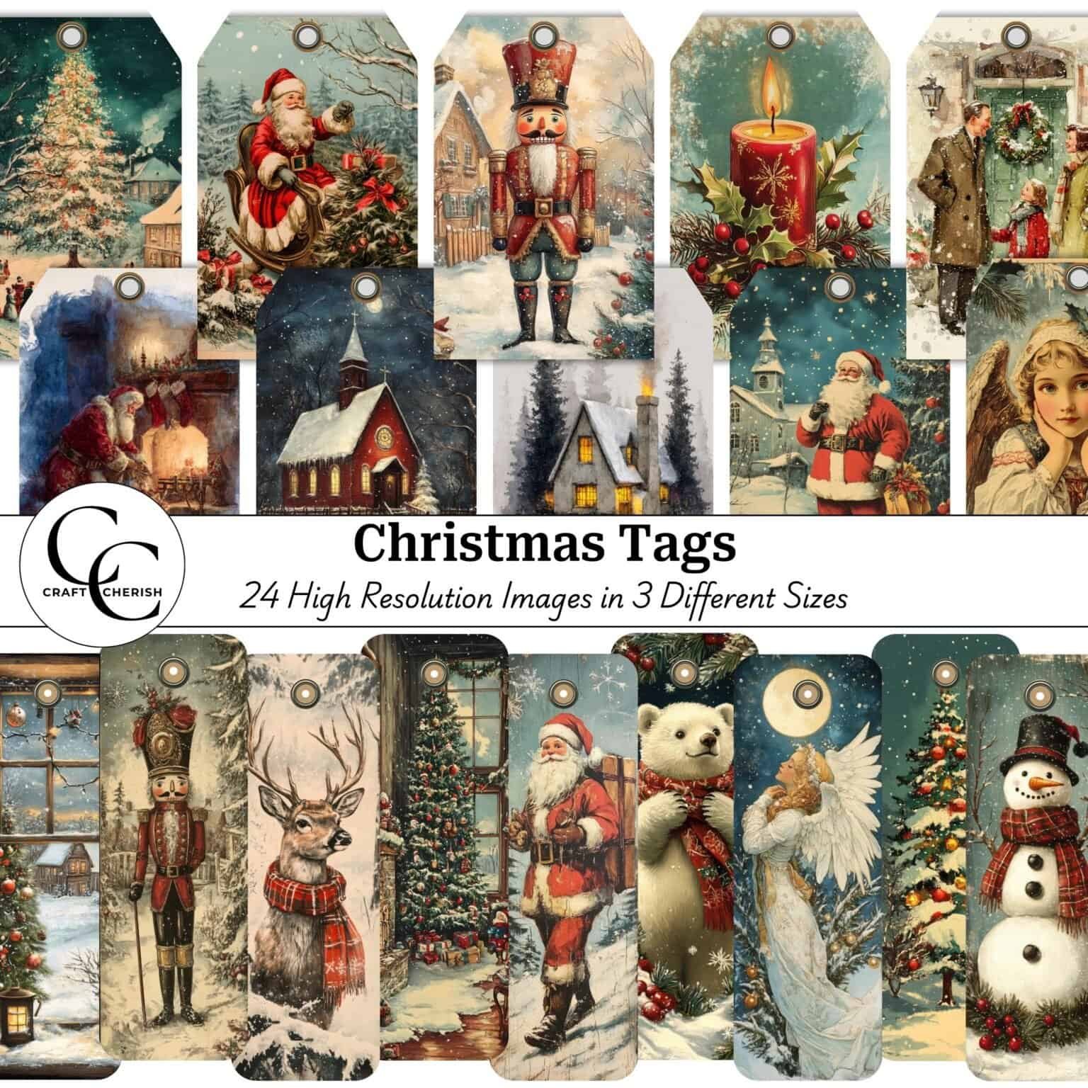 Vintage Christmas Printable Tags & Bookmarks – Retro Holiday Ephemera ...
