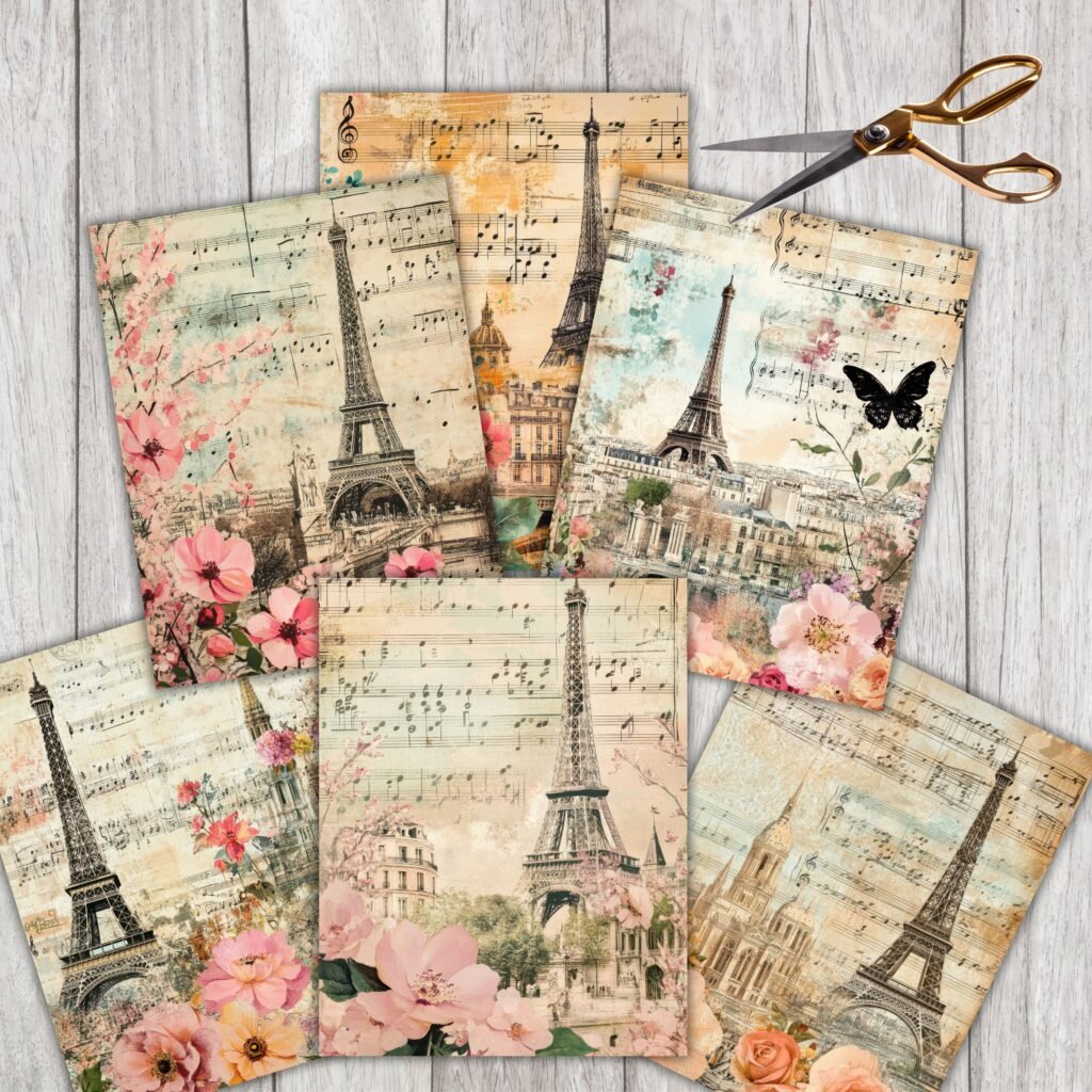 Parisian Floral Collage Pages – Vintage Printable Ephemera for ...