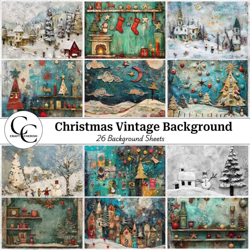 Vintage Christmas Backgrounds – Festive Holiday Digital Paper for Junk ...